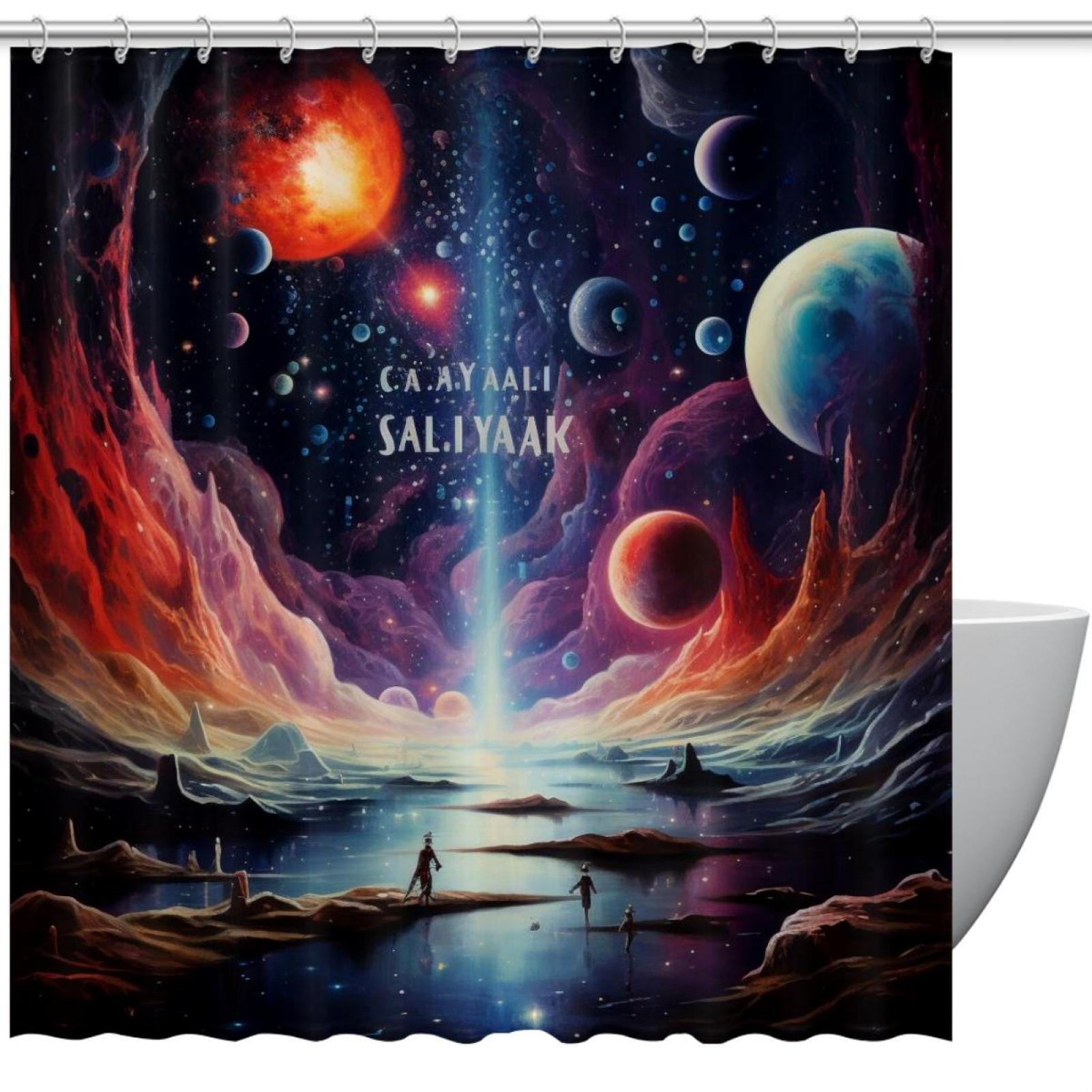 Galactic Space Waterproof Printed Shower Curtain Set with Hooks ...