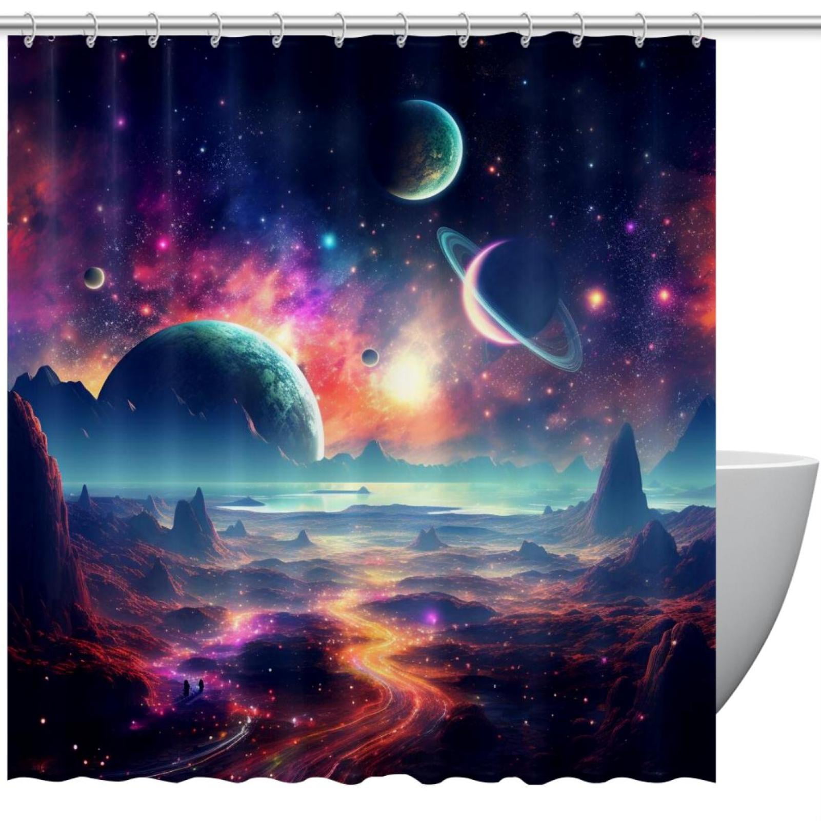 Galactic Space Waterproof Shower Curtain Set with Hook, Printed Design ...