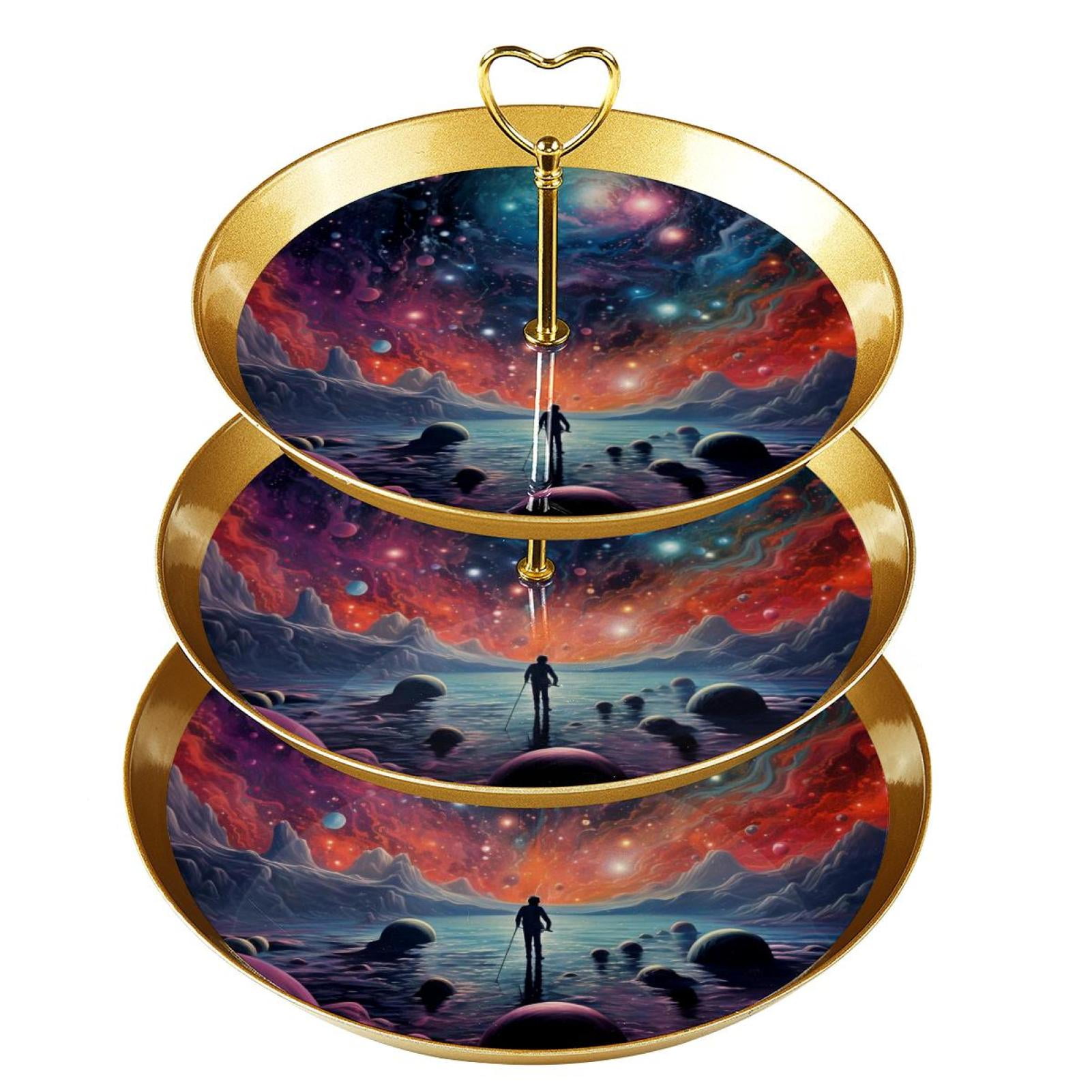 Galactic space Elegant Plastic Dessert Stand with Iron Pillars | 3-Tier ...
