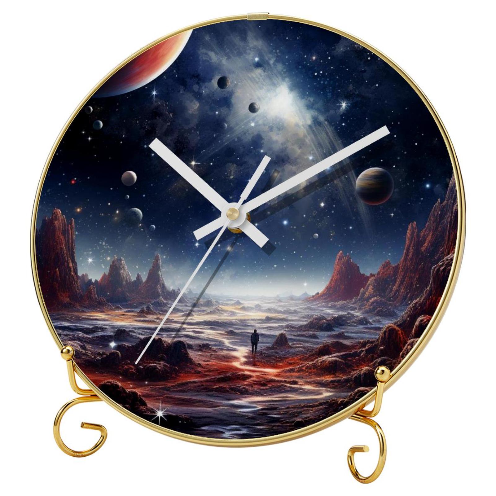 Galactic space Round Printed Wall Clocks with Hooks and Gold Stand ...