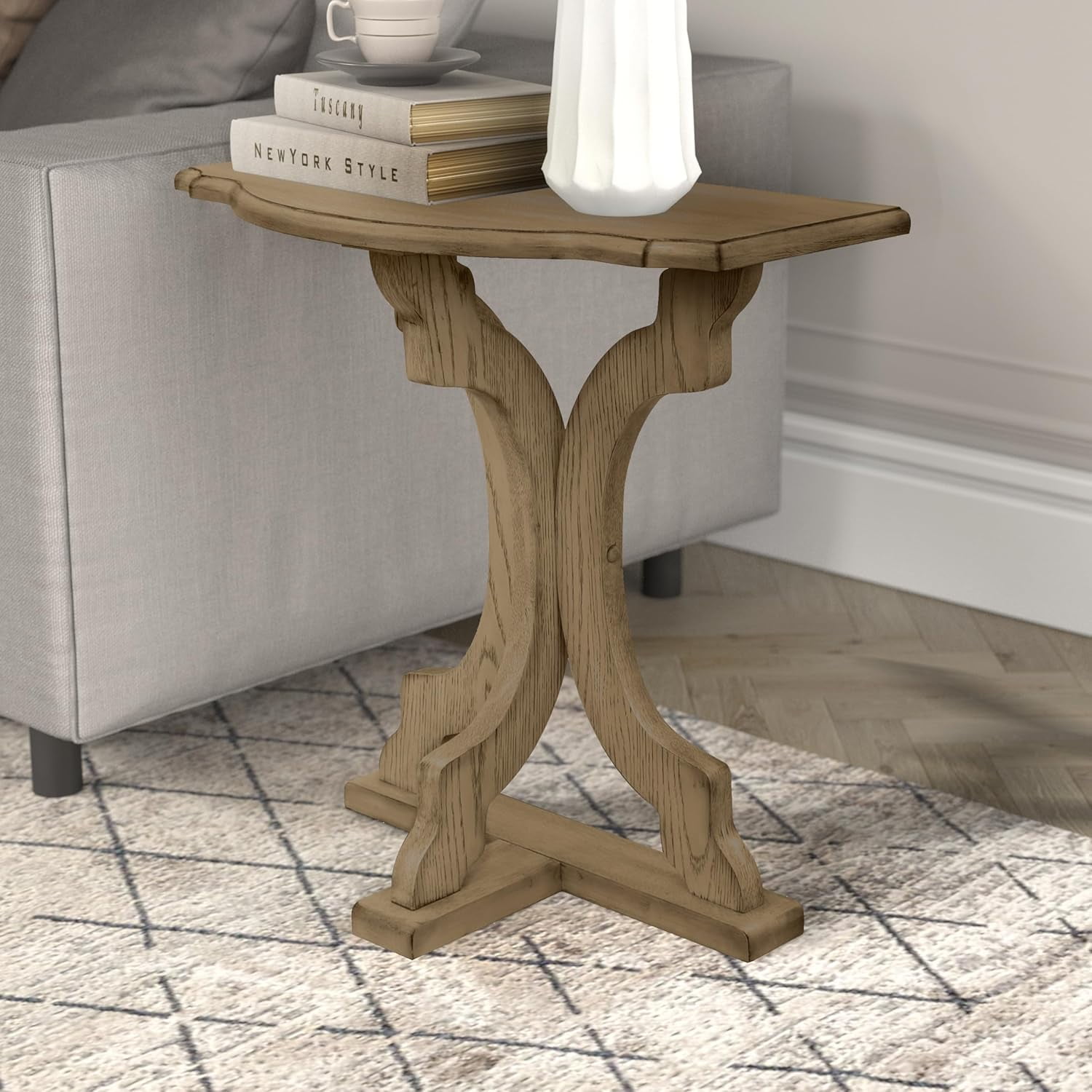 Galano Doynton Side Table with Geometric Base, End Table for Small Spaces with Storage Shelf ...