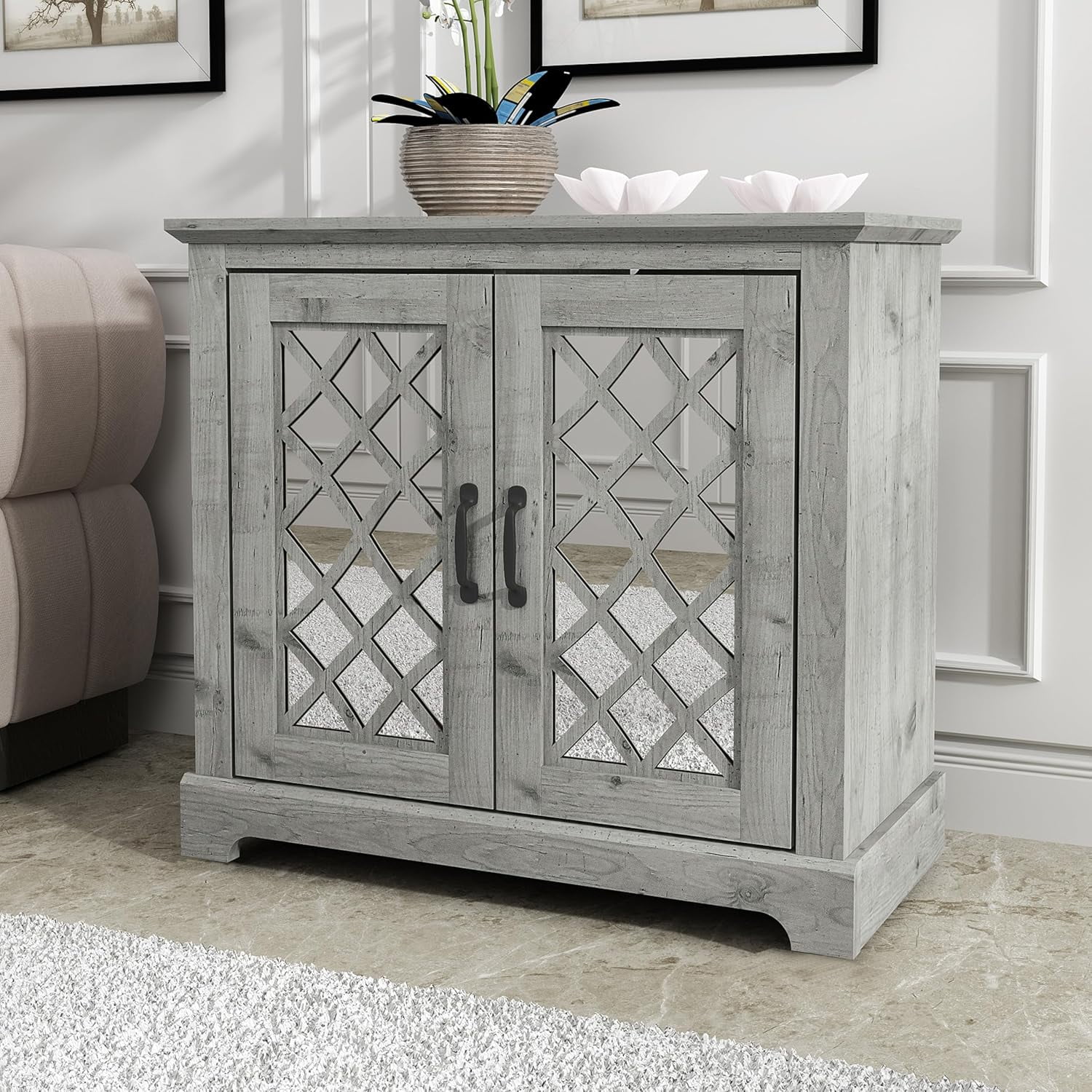 Galano Millicent 2 Door Sideboard, Buffet Cabinet with Acrylic Mirror ...