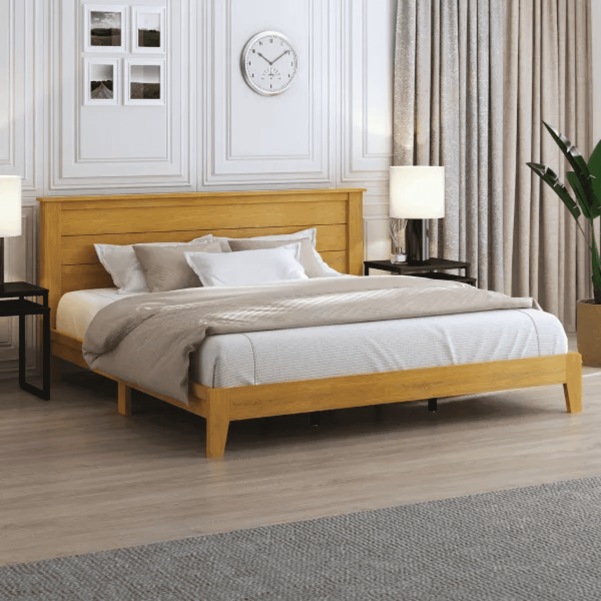 Galano Tiena Lencia King Bed Frame with Headboard, No Box Spring Needed ...