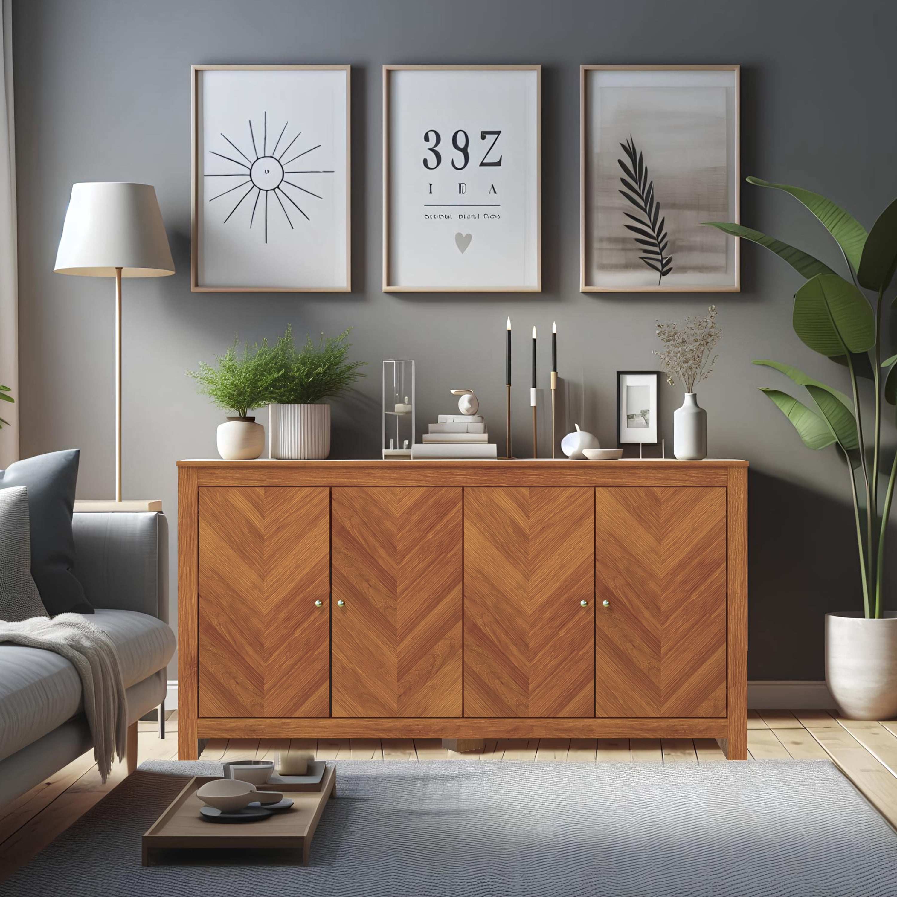 Galano Zinnia 4 Door Sideboard - Amber Walnut - Walmart.com