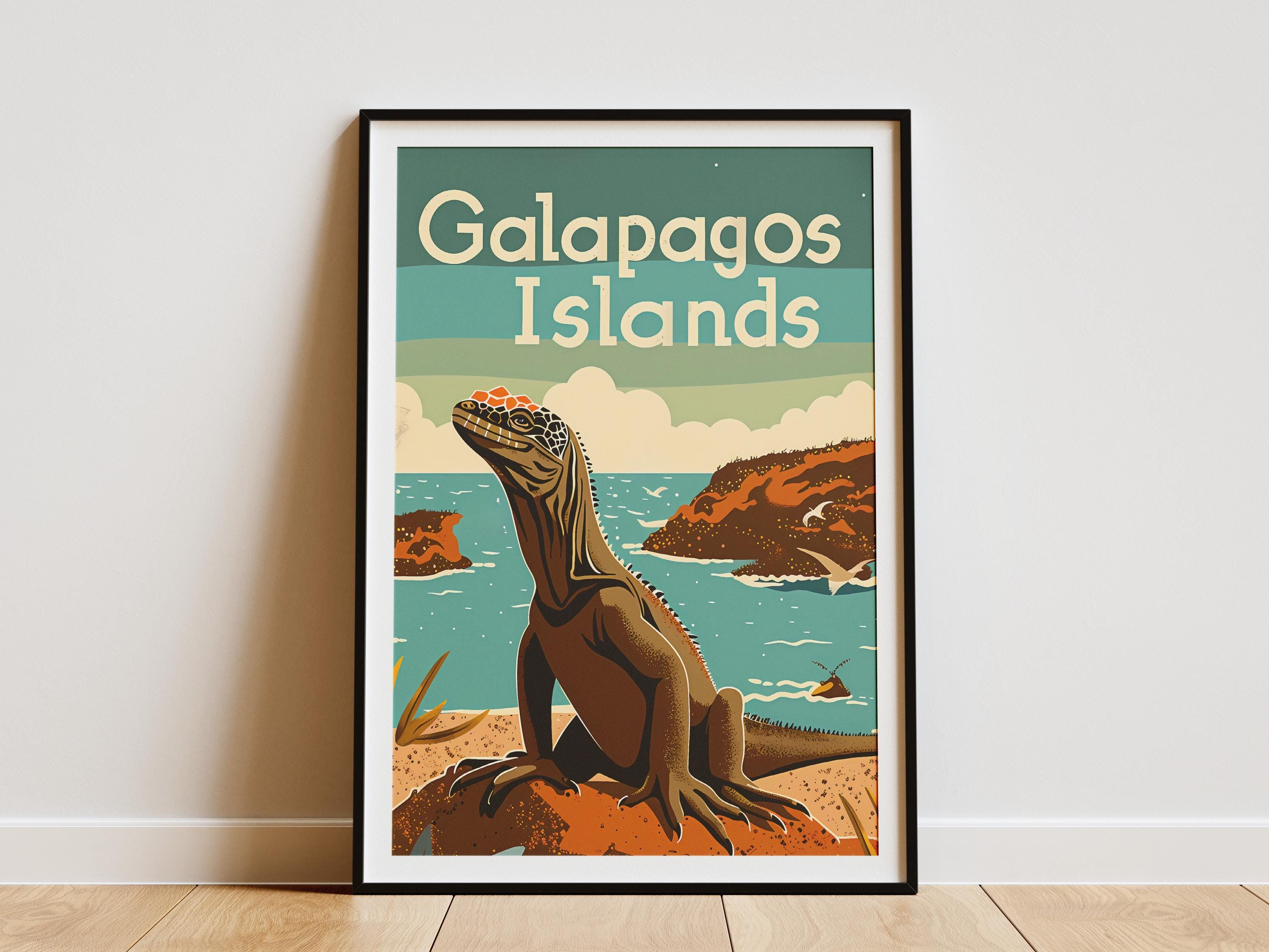Galapagos Islands Ecuador Illustration Vintage Travel Poster Art Print ...