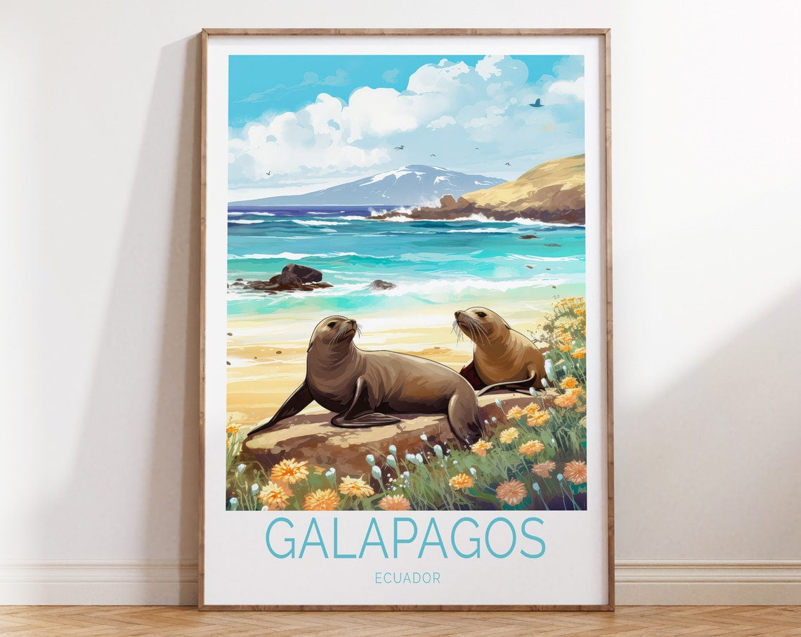 Galapagos Islands Travel Poster, Galapagos Islands Ecuador Park Wall ...