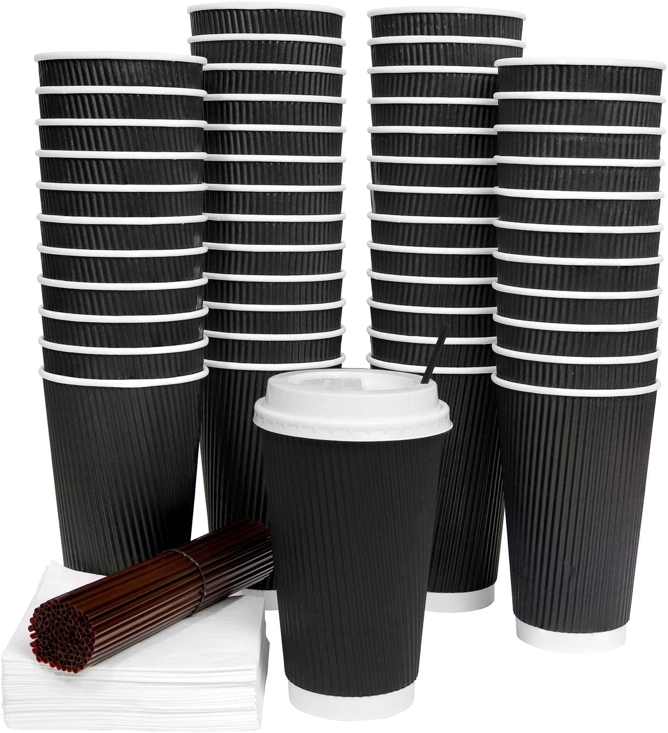 Galashield 16 Oz Disposable Coffee Cups with Lids 50 Pack Hot Paper ...