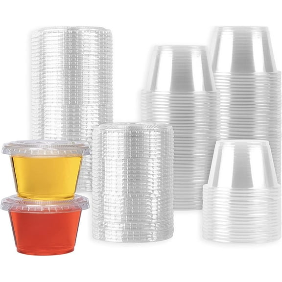 Disposable Plastic Portion Cups and Clear Lids for Food Service
