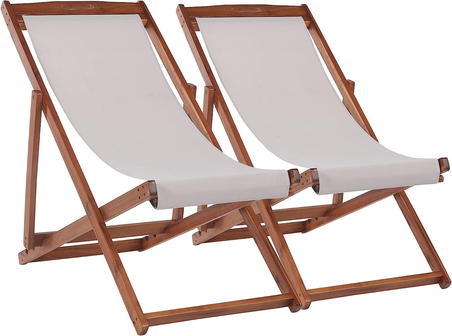 Galaxera 2 Set Outdoor Wooden Patio Lounge Chair Beach Sling Chair Set ...
