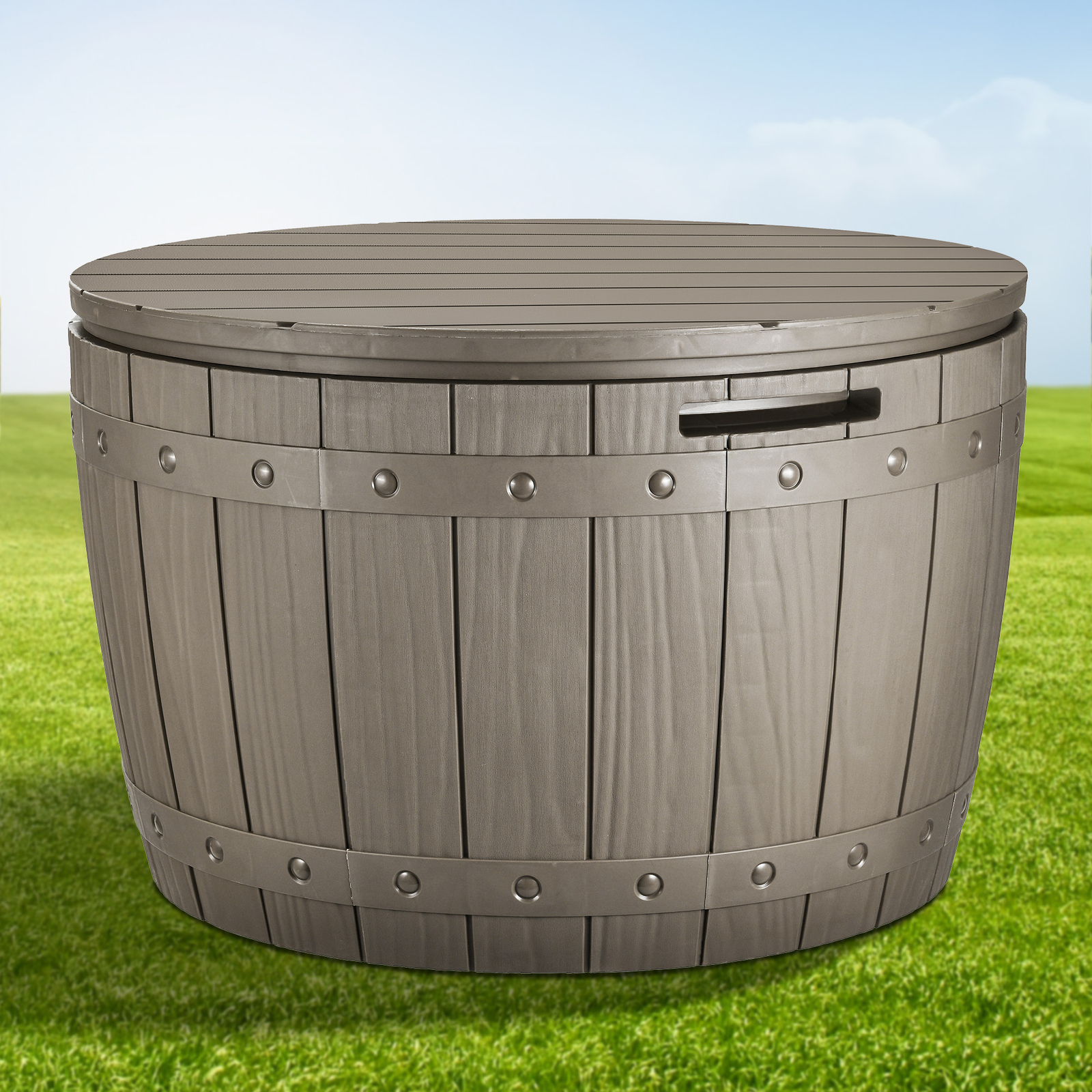 Galaxera 33 Gallon Round Deck Box, Outdoor Storage Box Patio Table for ...