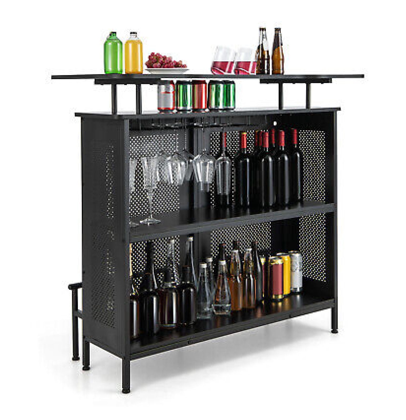 Galaxera 4-Tier Metal Home Bar Unit Liquor Bar Table w/ 6 Glass Holders ...