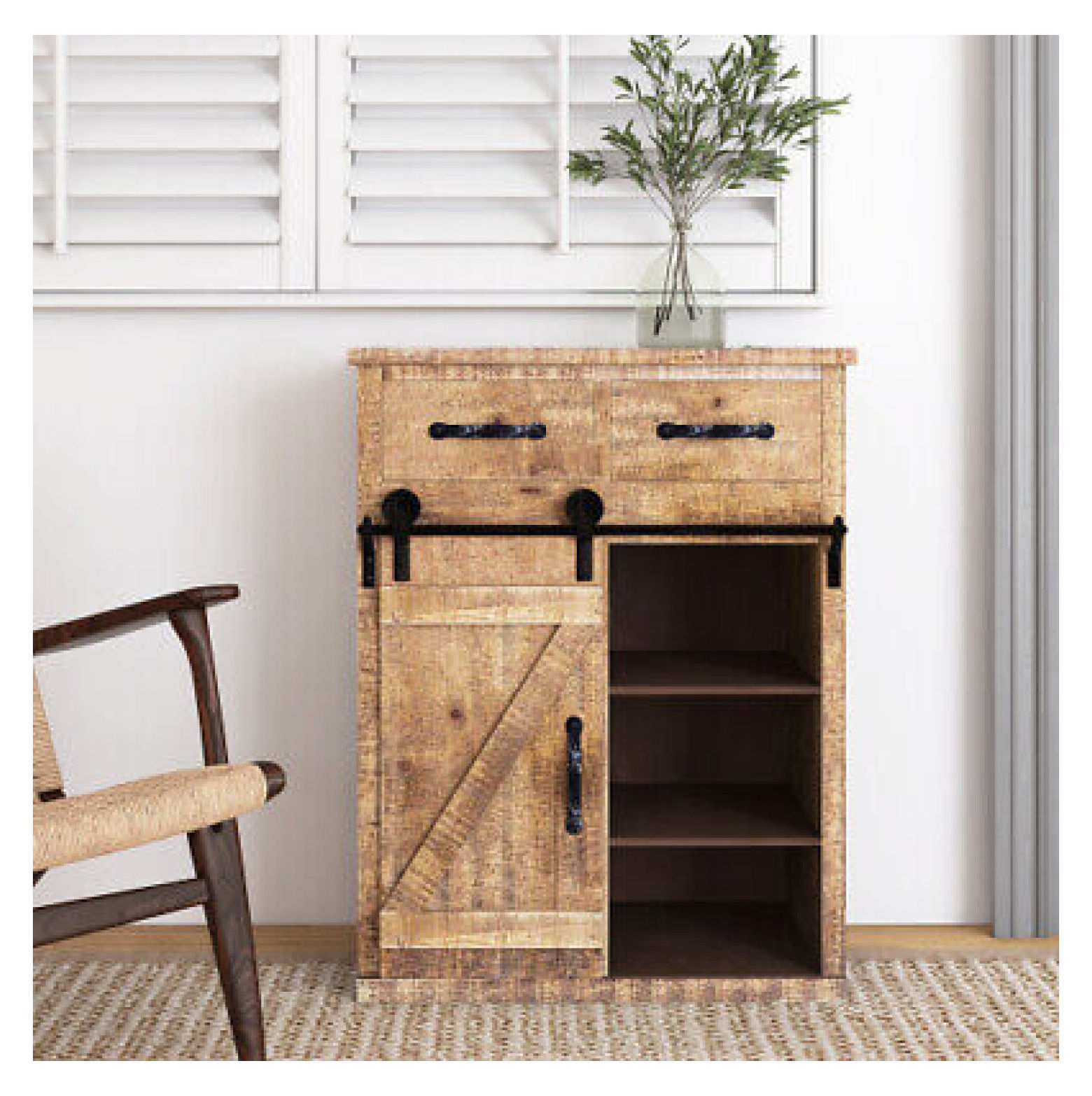 Galaxera Farmhouse Sliding Barn Door Console Table Storage Cabinet ...