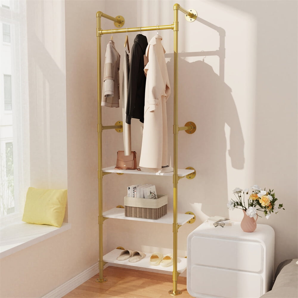 Galaxera Gold Wall Clothing Rack Heavy Duty Pipe Clothes Retail Display ...