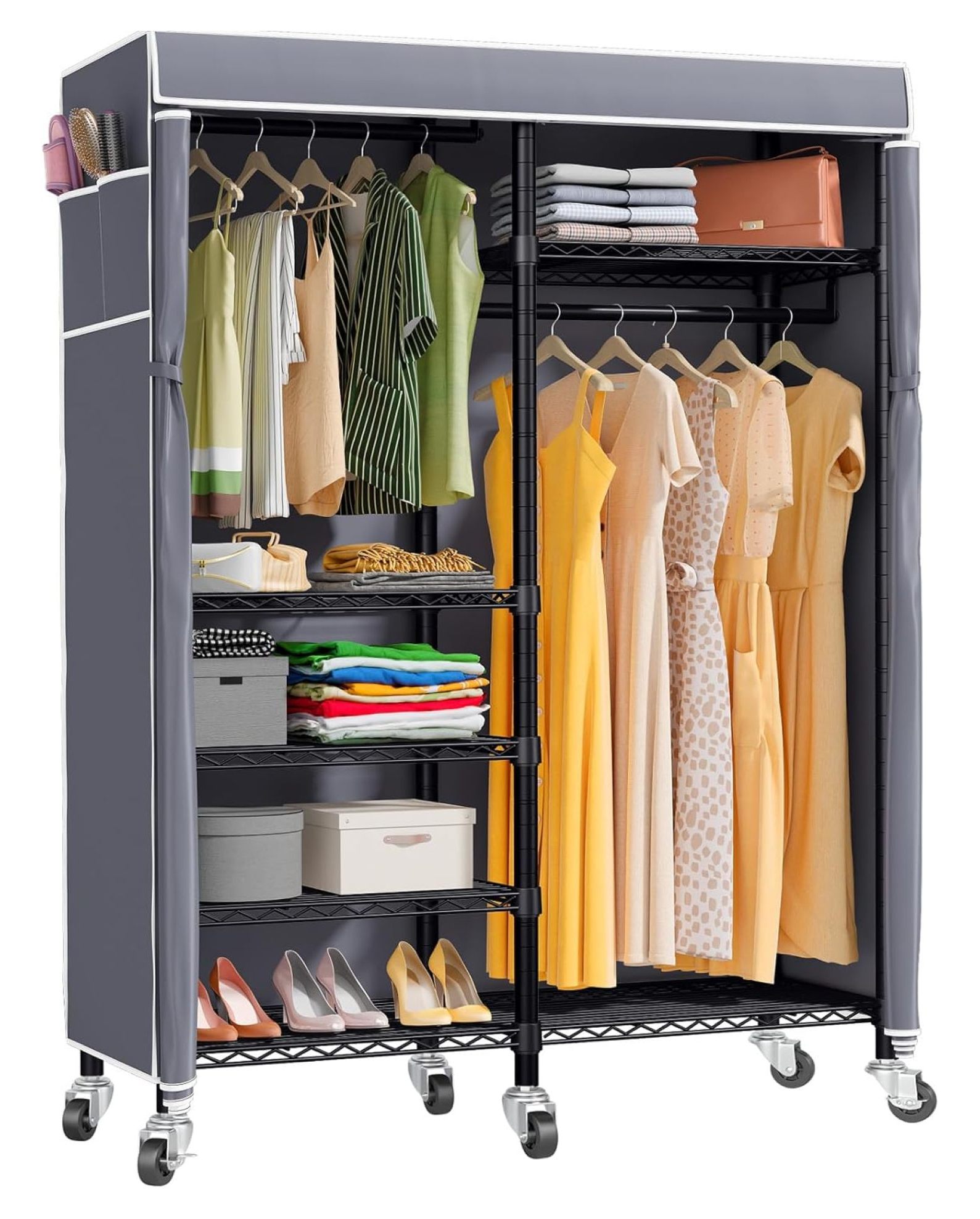 Galaxera R4C Rolling Garment Rack 6 Tiers Adjustable Heavy Duty Wire ...