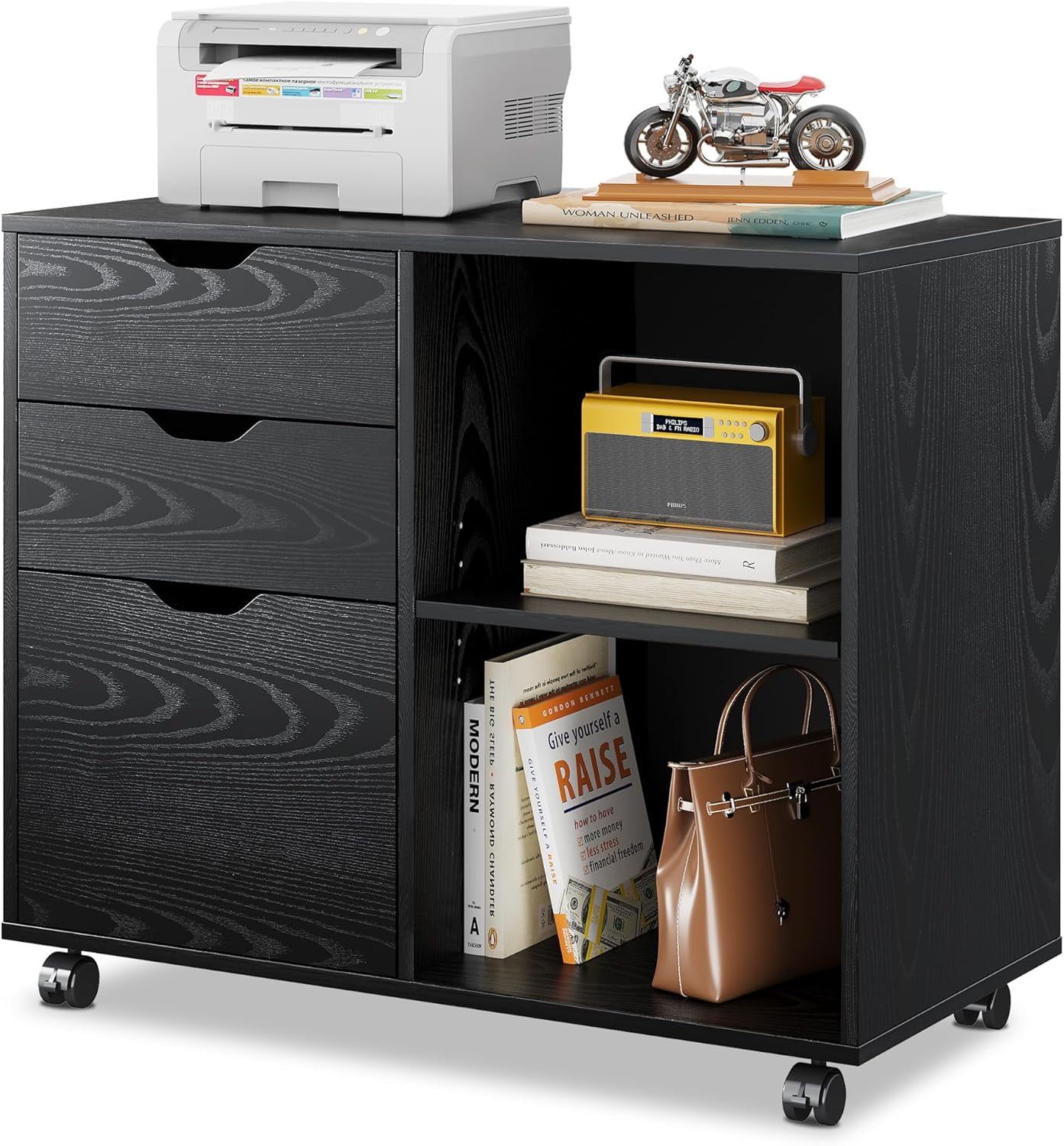 Galaxera3-Drawer Wood File Cabinet, Mobile Lateral Filing Cabinet ...