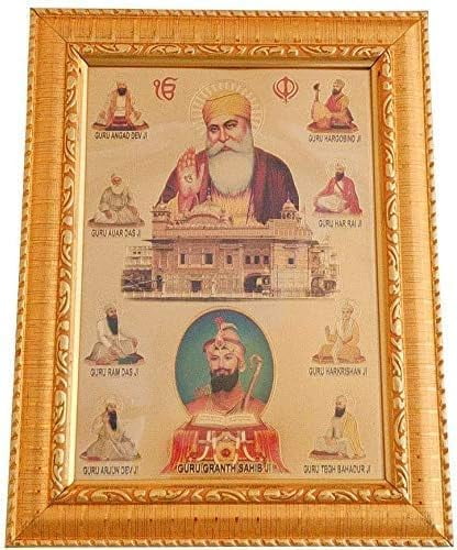 Galaxie Karmaa Golden Color Sikh Ten Gurus with Ekonkar Sign Photo ...