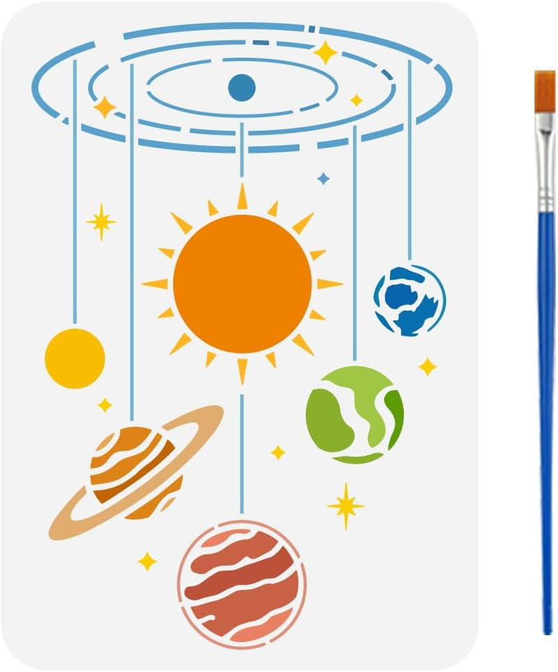 Galaxies Painting Stencil with Brush 8.3x11.7inch Planets Earth Moon ...