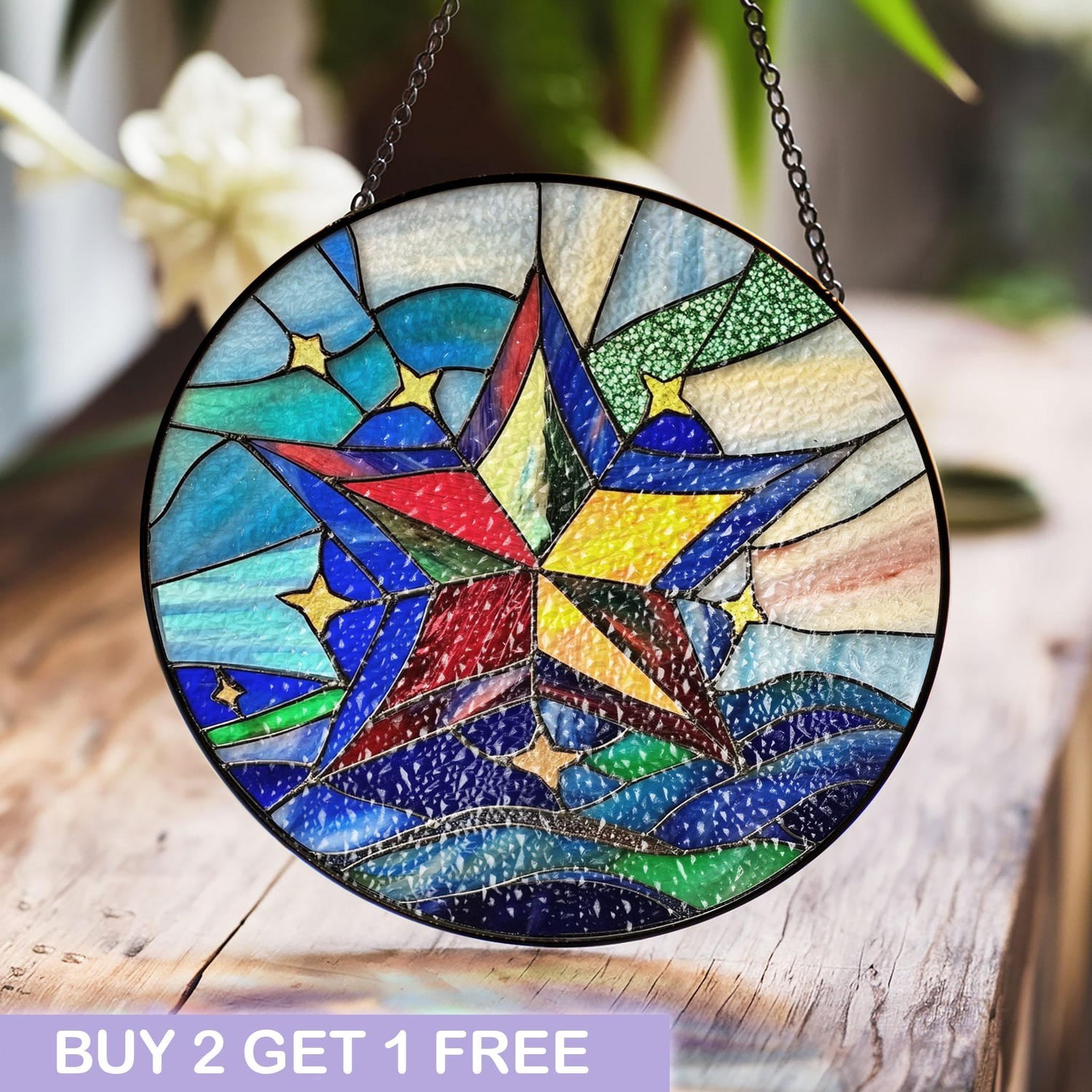 Galaximex 6 Inches Vibrant Star Stained Glass Suncatcher - Celestial ...