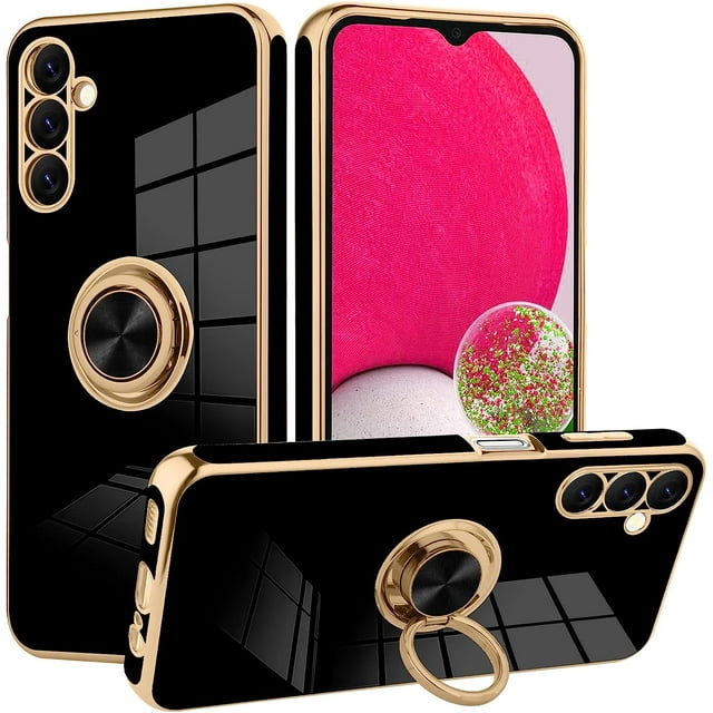 Galaxy A14 5G Case with Phone Ring Stand Full Body Protection Plated ...