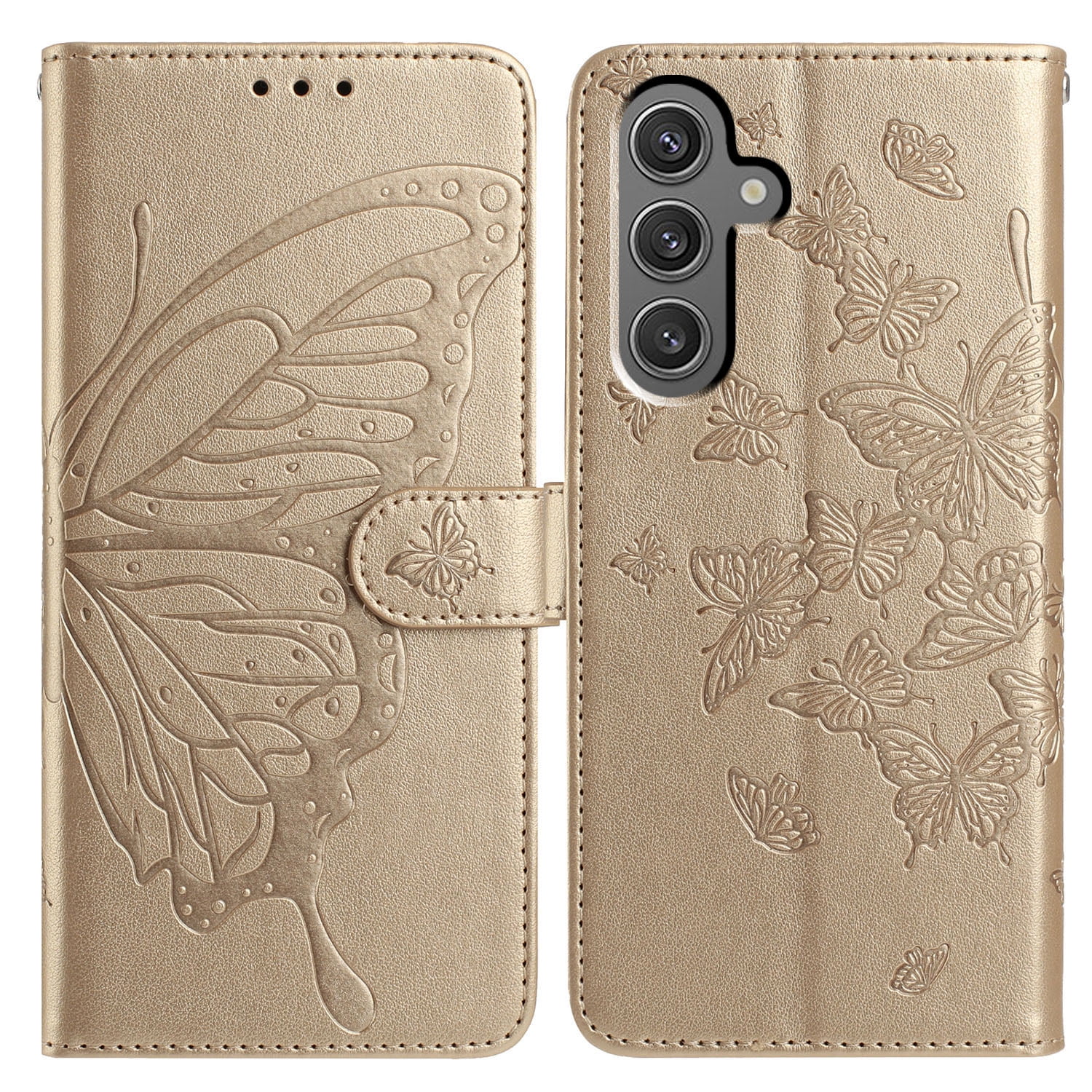 For Galaxy A55 Folio Wallet Case with Wrist Strap, Embossed Butterfly ...