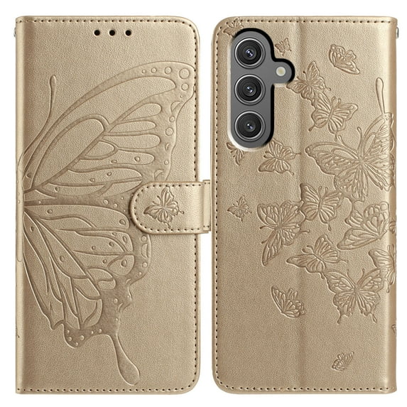 For Galaxy A55 Folio Wallet Case with Wrist Strap, Embossed Butterfly ...