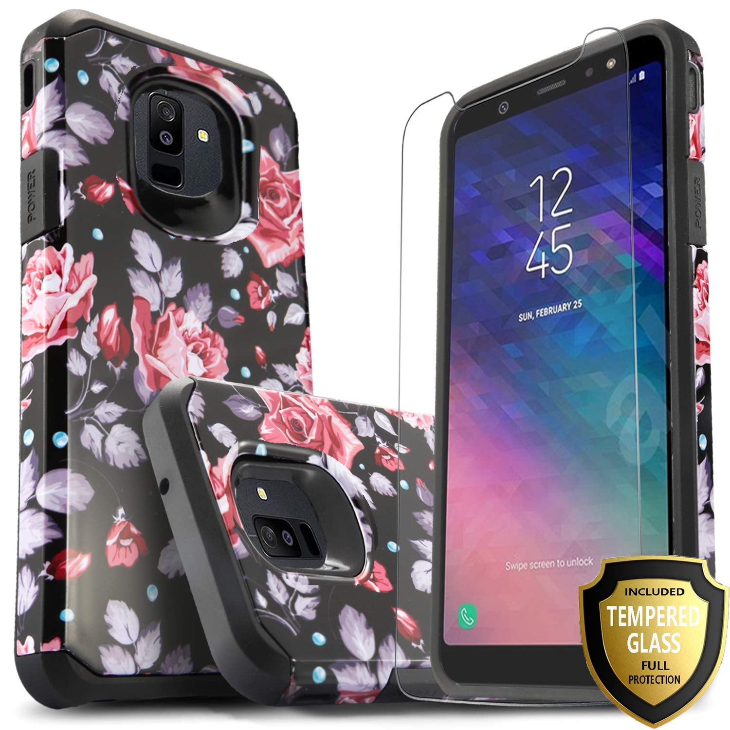 Galaxy A6 Case, With [Tempered Glass Screen Protector], Heavy Duty Drop ...