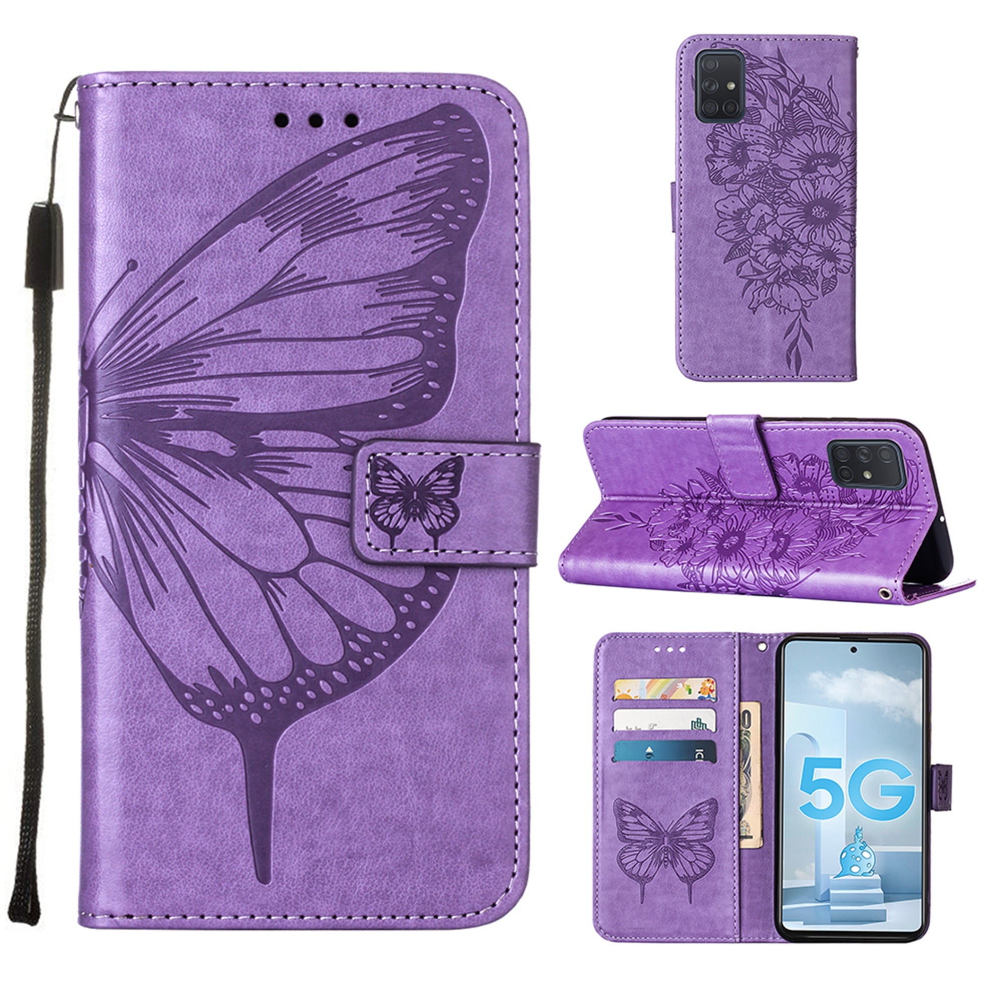 Galaxy A71 (5G) Phone Case, Dteck Embossed Butterfly PU Leather Wallet Foilo Case Stand ...
