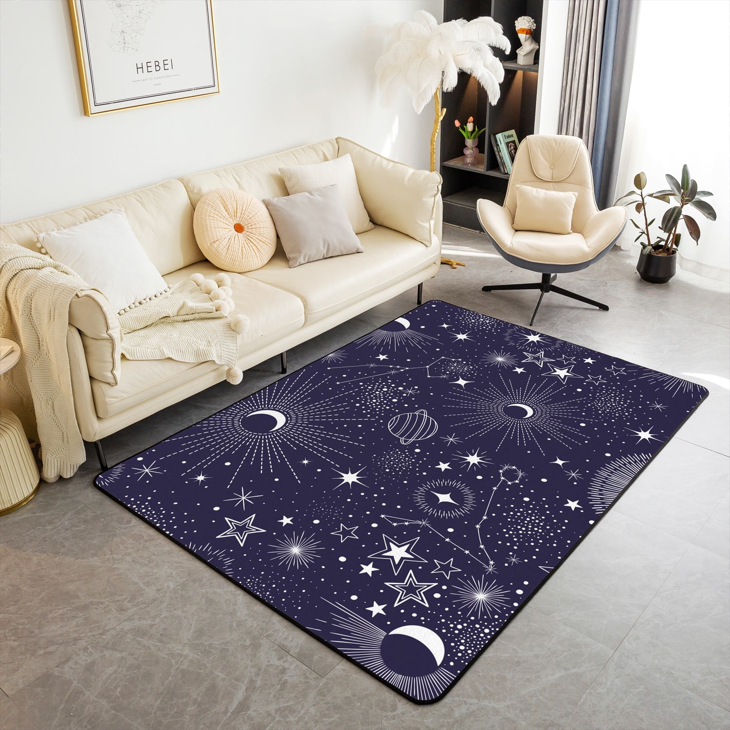 Galaxy Area Rug 5x7, Bohemian Stars Moon Washable Rug Non Shedding ...