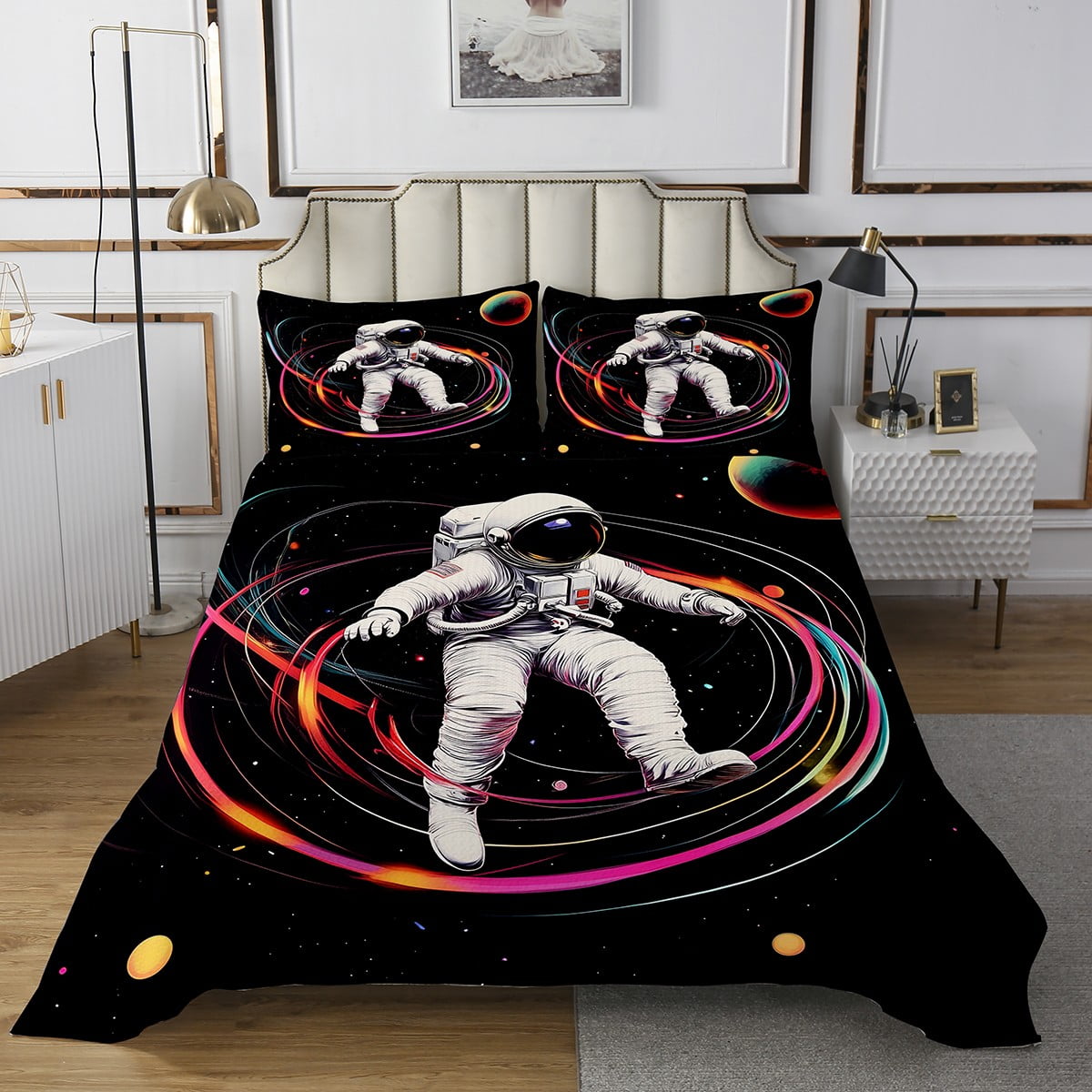 Galaxy Astronaut Bedspread Set Rainbow Outer Space Quilt Set,Starry Sky ...