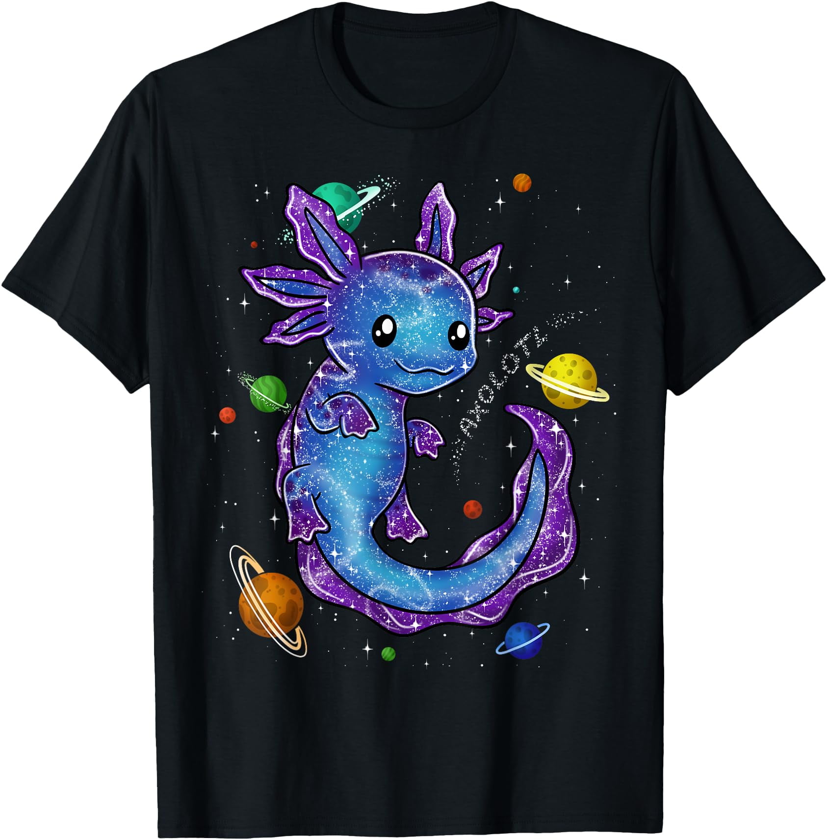 Galaxy Axolotl Funny Goth Space purple blue Japan Girl Woman T-Shirt,Charcoal Color,Size S ...