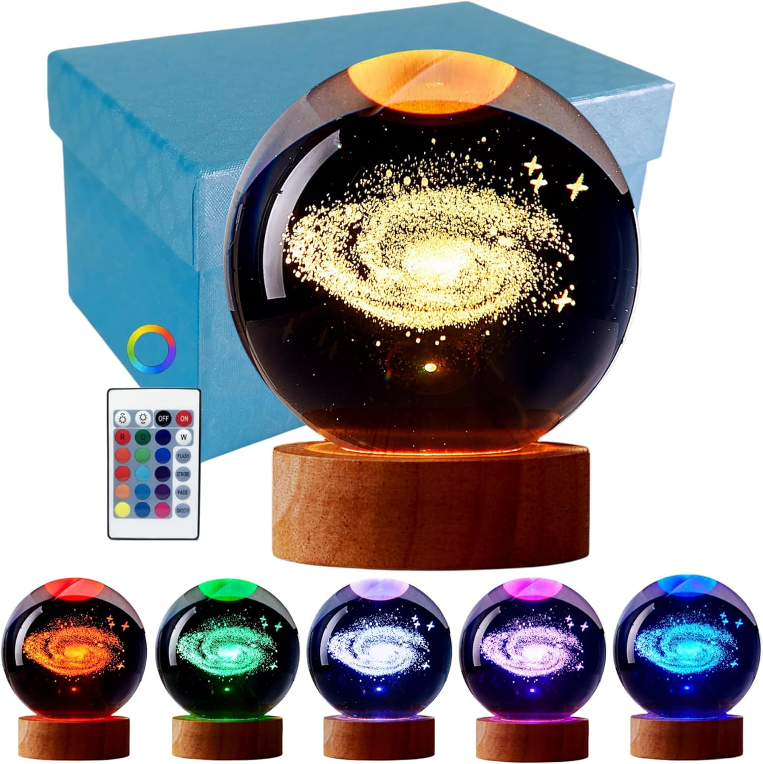 Galaxy Ball Night Light, 3.15 Inch 3D System Lamp with LED Wooden Base ...