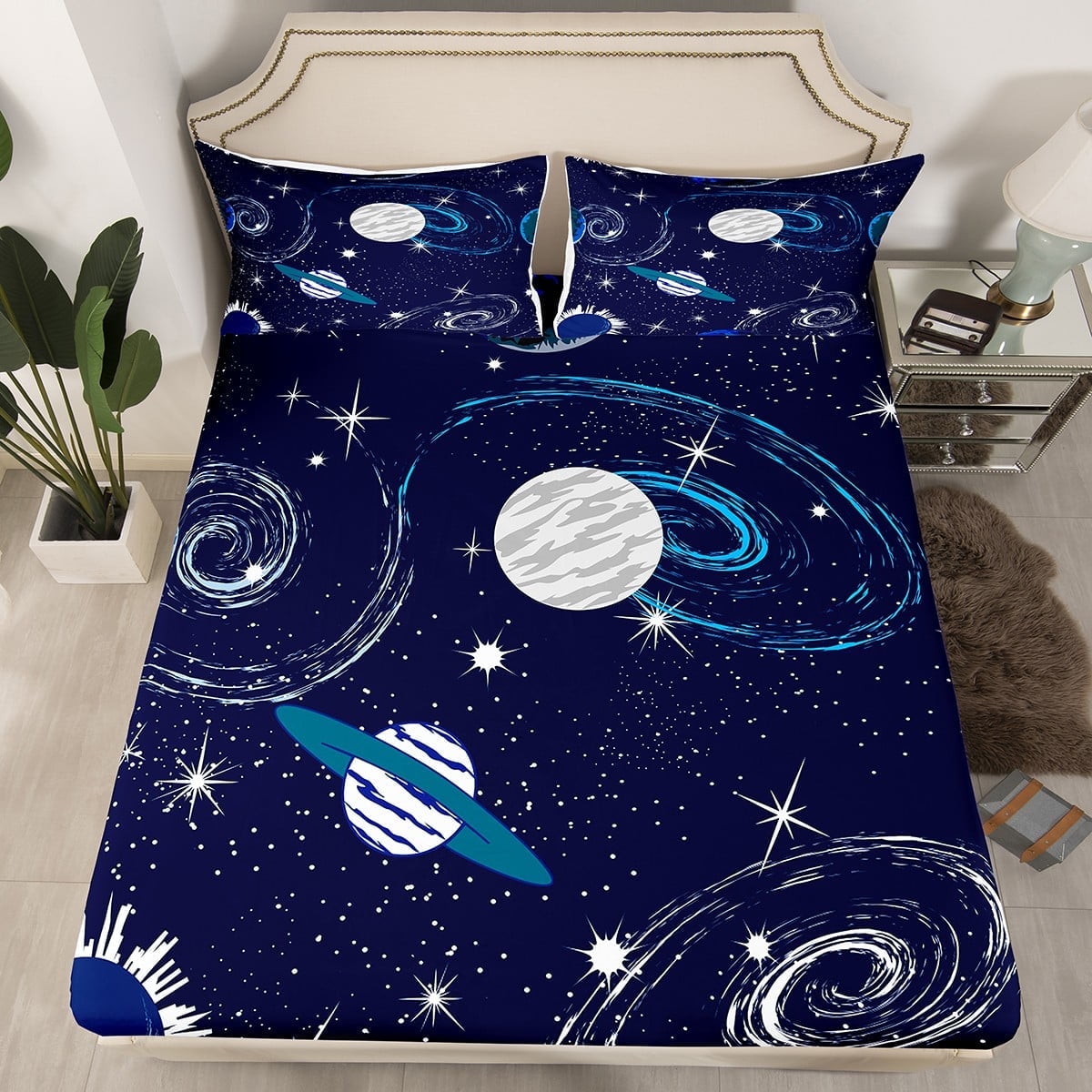 Galaxy Bed Sheets Queen Outer Space Fitted Sheet, Universe Themed Bed ...