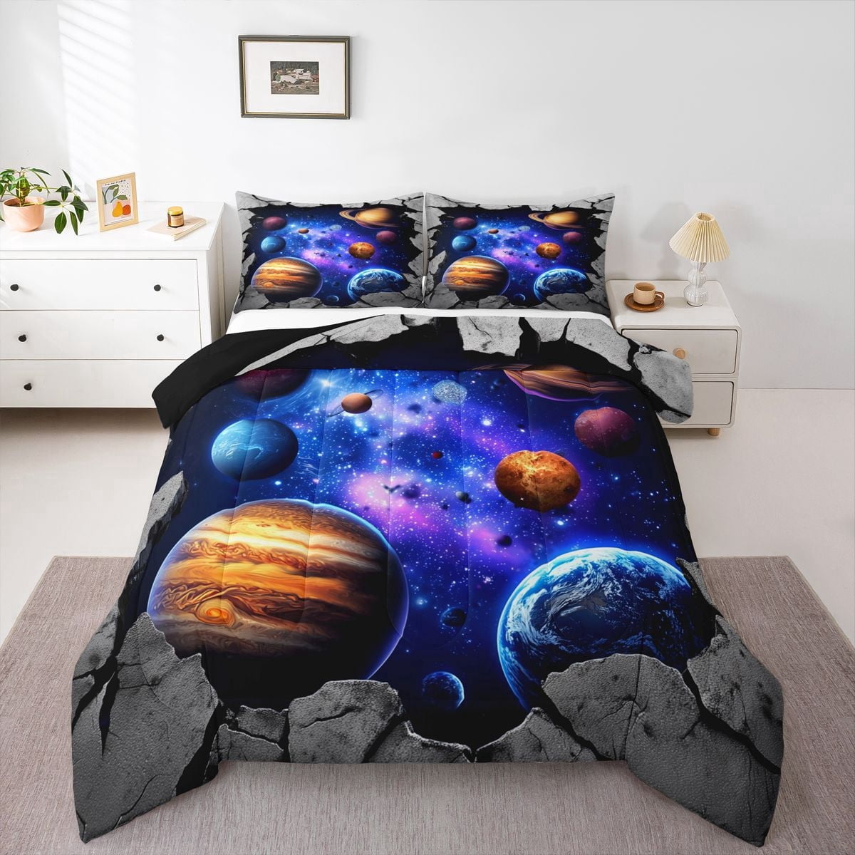 Galaxy Bedding Set Full Outer Space Themed Comforter Set, Solar System ...