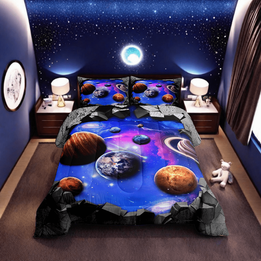 Galaxy Bedding Set King Outer Space Themed Comforter Set, Solar System ...
