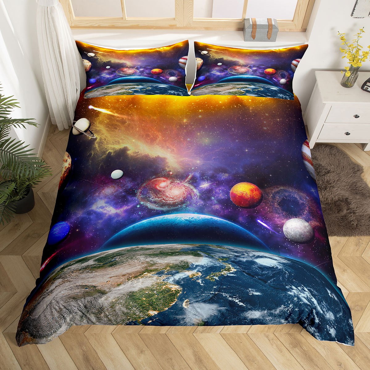 Galaxy Bedding Set Queen for Boys Outer Space Room Decor Duvet Cover ...