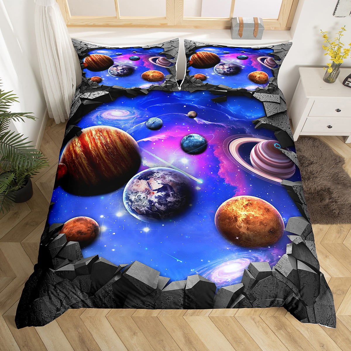 Galaxy Bedding Set Queen Outer Space Themed Duvet Cover, Solar System ...