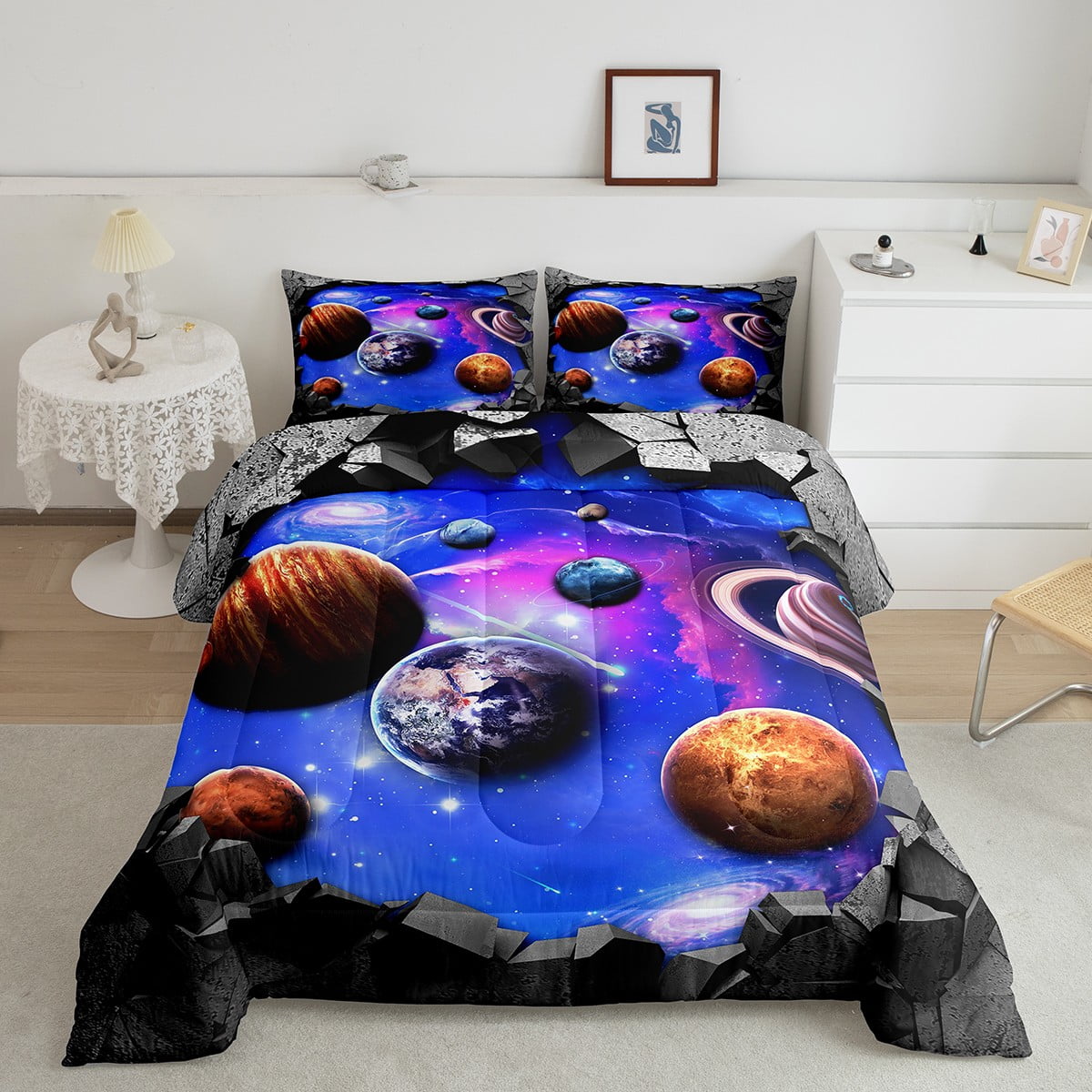 Galaxy Bedding Set Twin Outer Space Themed Comforter Set, Solar System ...