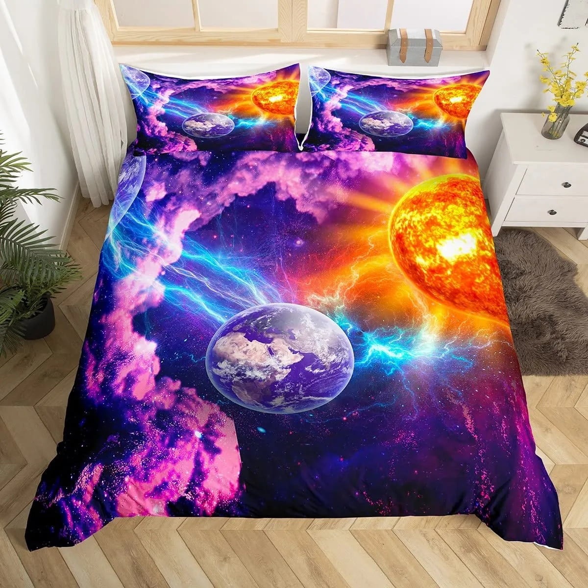 Galaxy Bedding Sets Full Outer Space Duvet Cover Set Mars Earth Planet ...