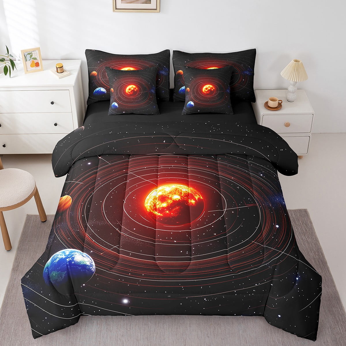 Galaxy Bedding Twin Size 7Pcs Bed in a Bag,Planet Shiny Stars Printed ...