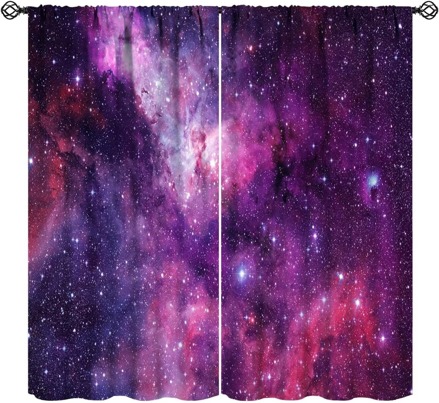 Galaxy Blackout Curtains Romantic Dreamy Purple Universe Nebula Starry ...