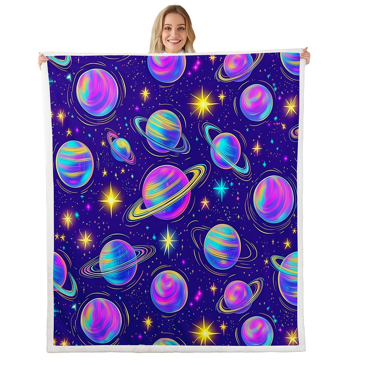 Galaxy Blanket Starry Sky Print Throw Blanket Outer Space Themed Fleece Blanket Purple Planet ...