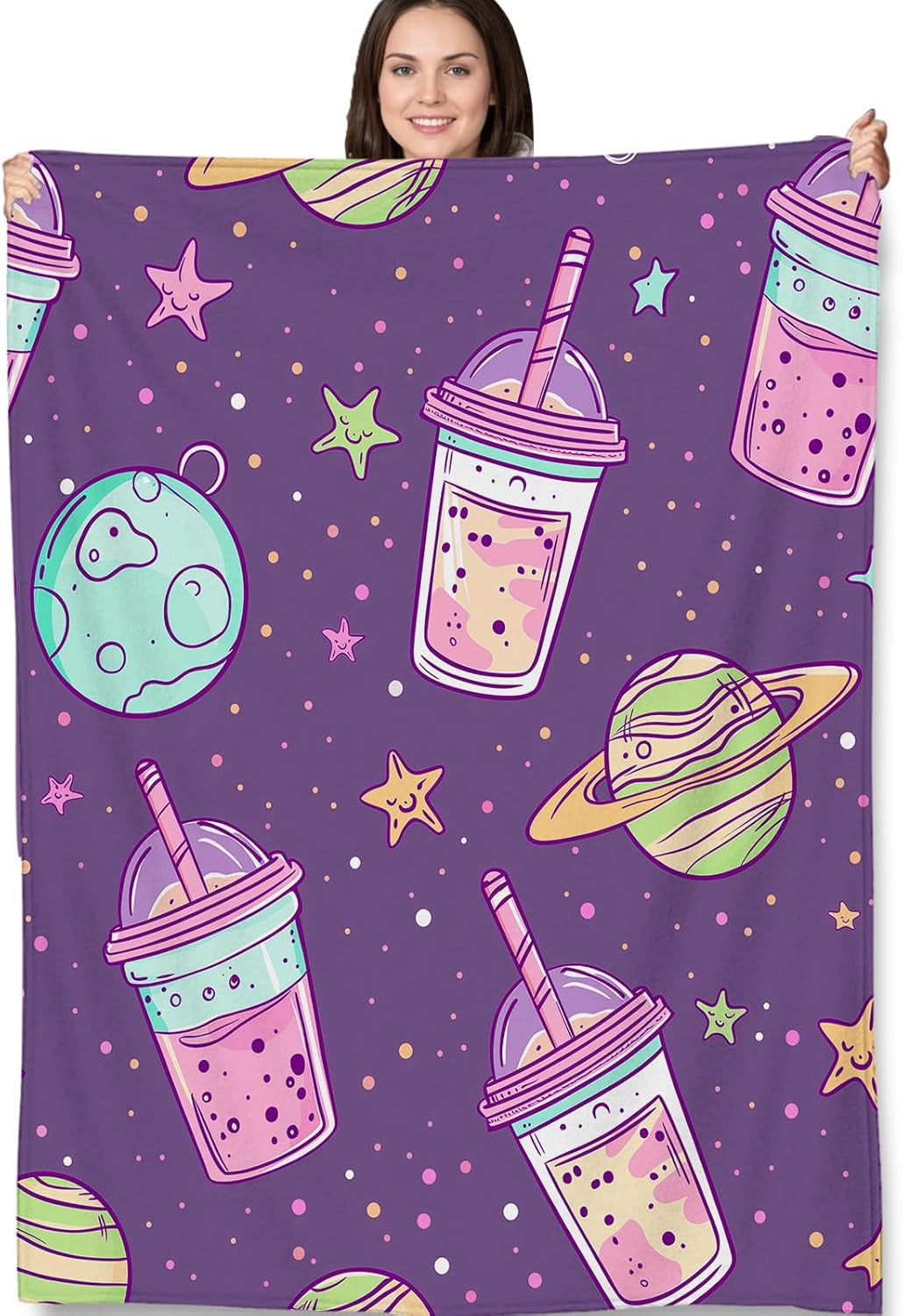Galaxy Bubble Tea Blanket Gifts - Cute Fleece Throw with Space Design ...