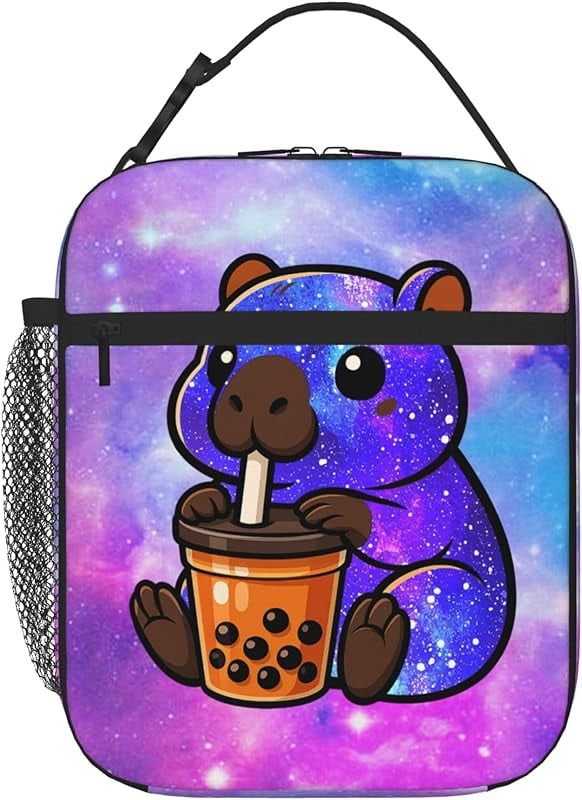 Galaxy Capybara Insulated Lunch Box,Kawaii Capybara Drinking Boba ...