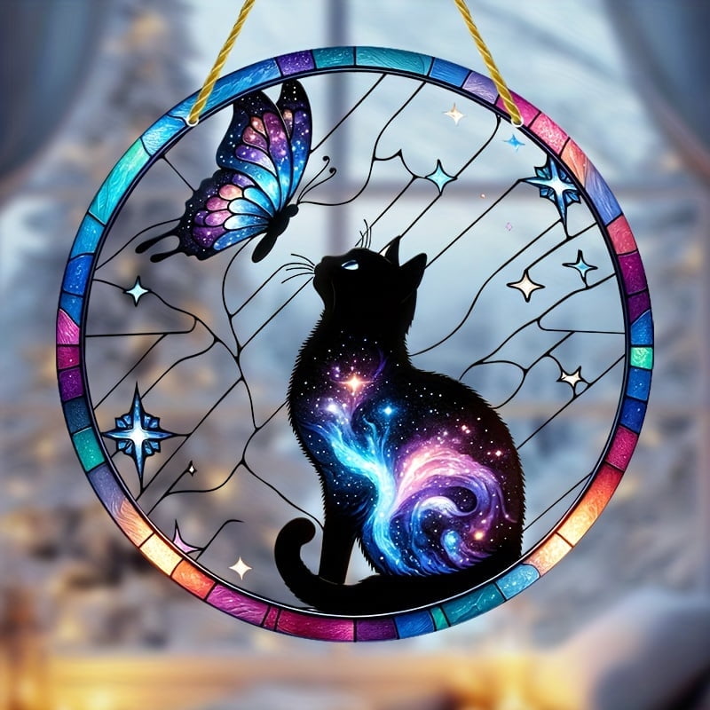 Galaxy Cat and Butterfly Light Catcher Window Hanging (20cm x20cm) 1PC ...