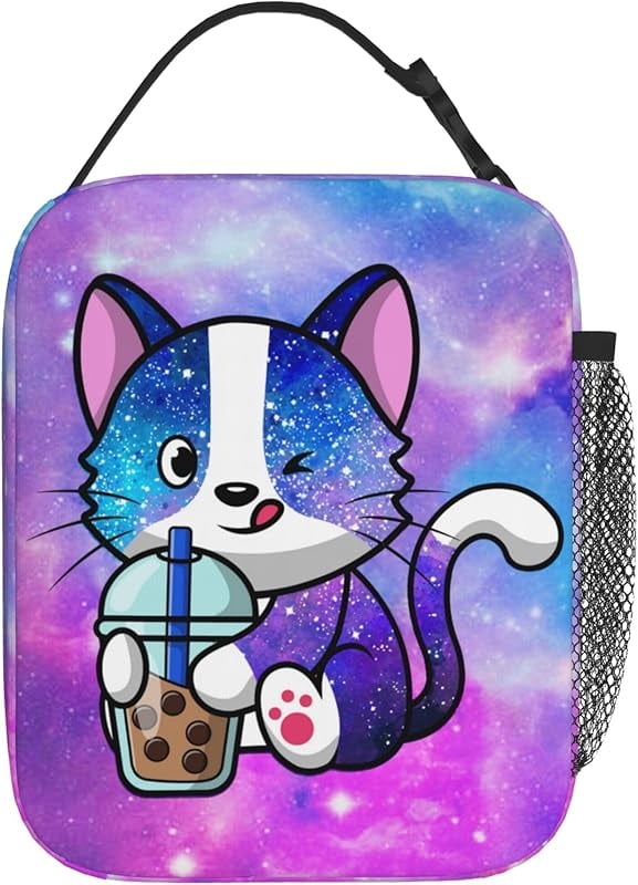 Galaxy Cat Insulated Lunch Box,Kawaii Cat Drinking Boba Bubble Tea ...