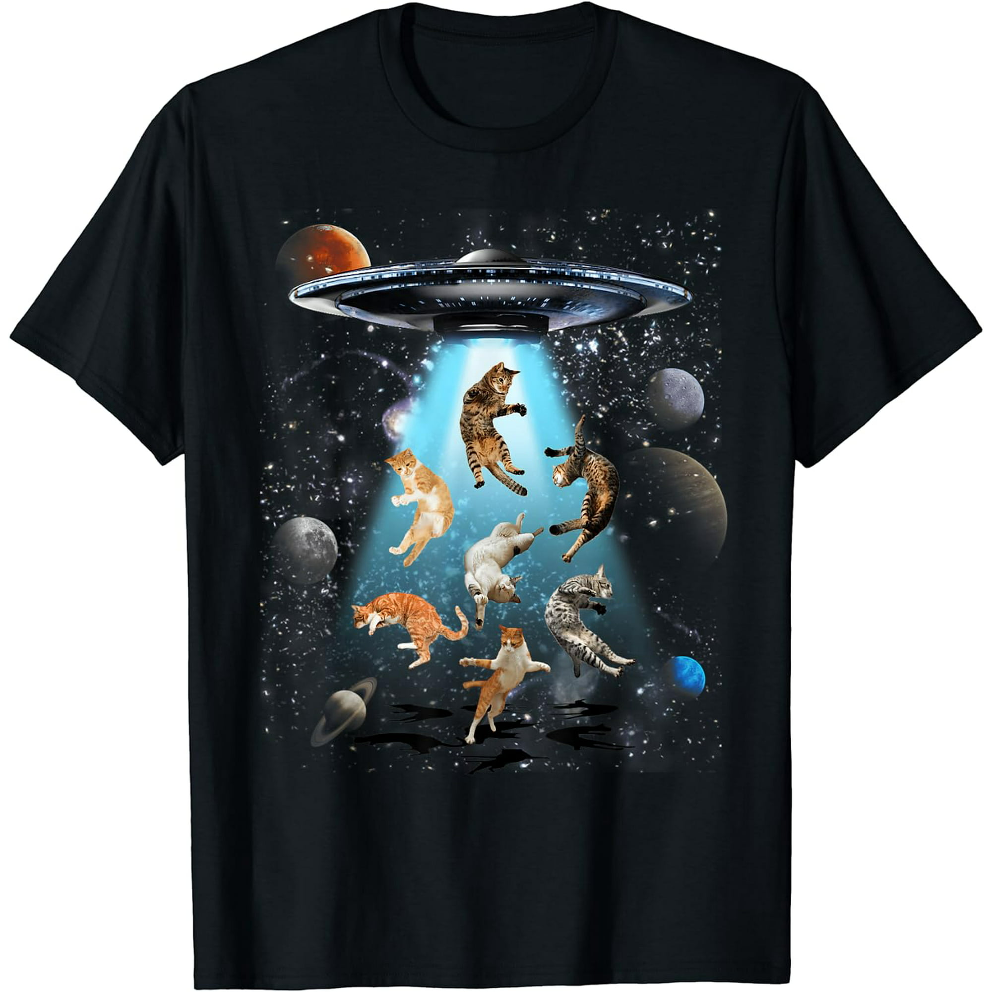 Galaxy Cat UFO Retro Funny Graphic Men Women Classic Fit Crew Neck ...