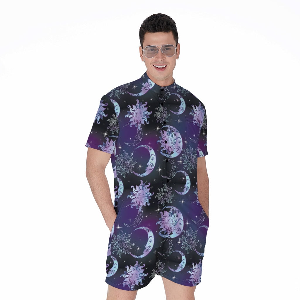 Galaxy Celestial Sun And Moon Short Sleeve Men'S Rompers, Galaxy Casual ...