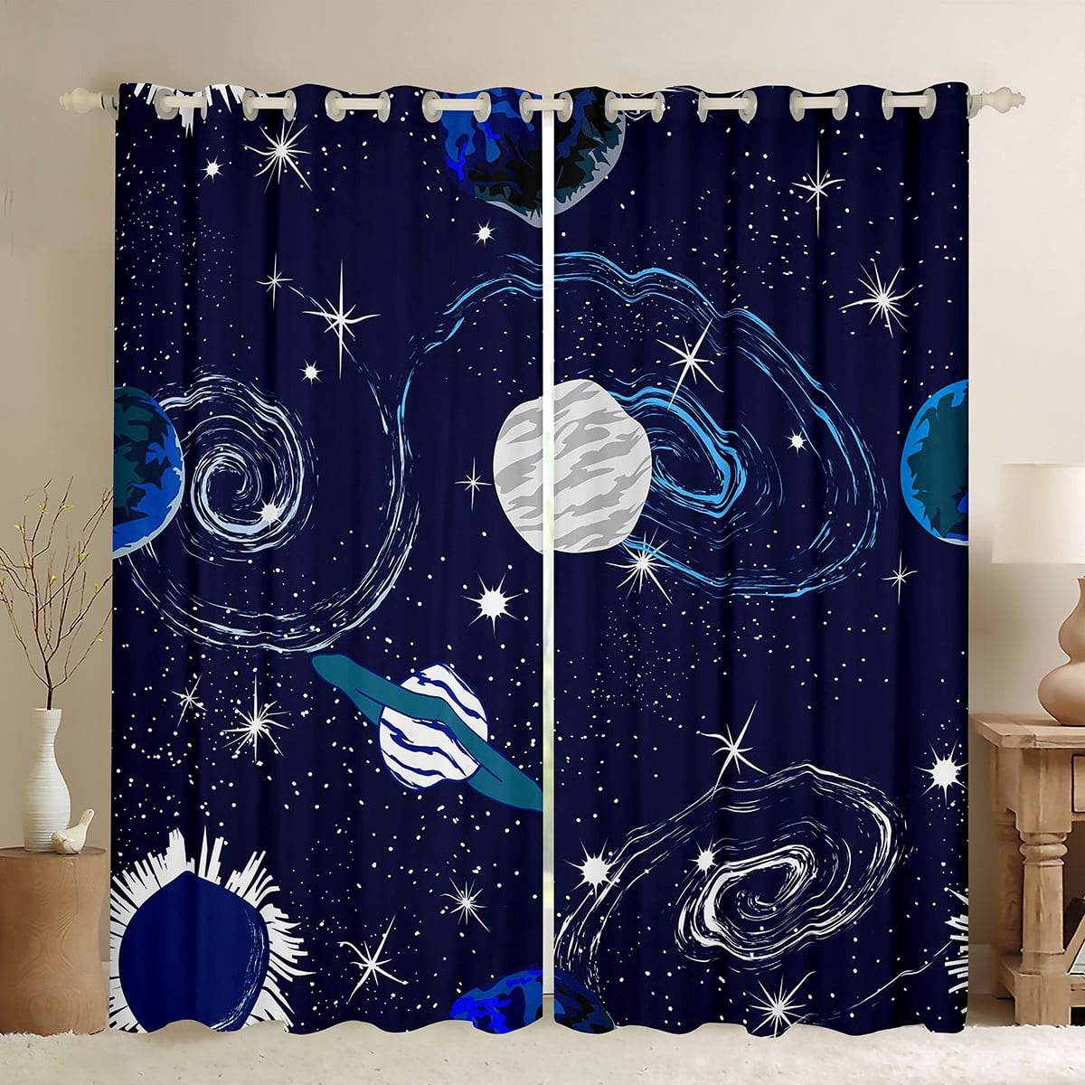 Room Darkening Space Theme Renaiss Galaxy Space Pattern Blackout ...