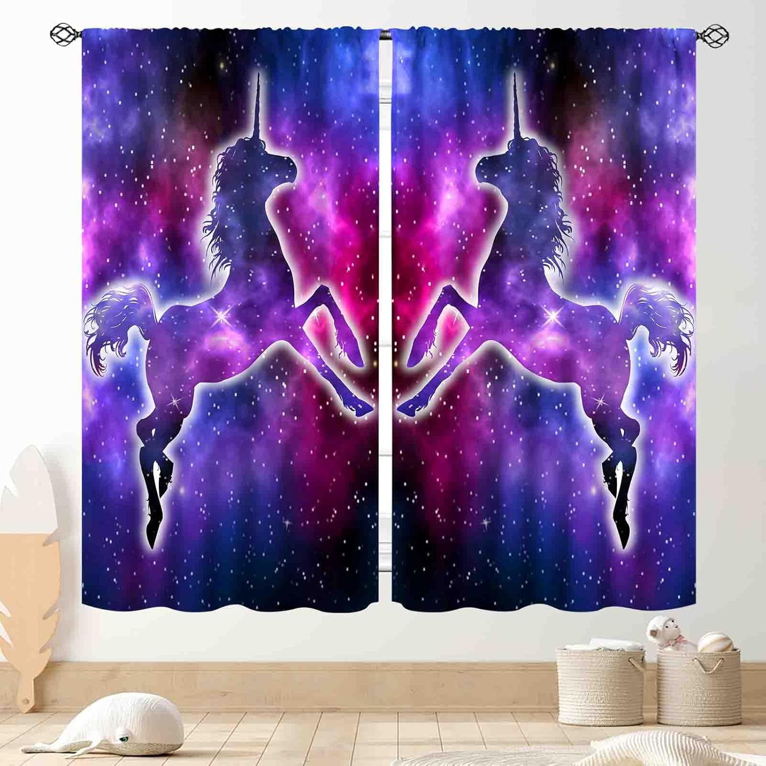 Galaxy Curtains, Outer Space Star Celestial Universe Unicorn Curtains ...