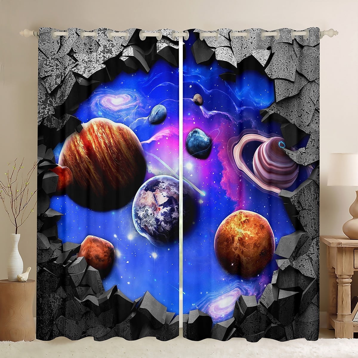 Galaxy Curtains Outer Space Themed Blackout Curtains, Solar System ...